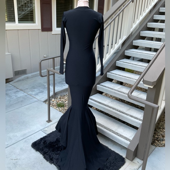 Hand Crafted | Dresses | Black Fitted Long Sleeve V Neck Fitted Mermaid Morticia Adams Dress Xs ...